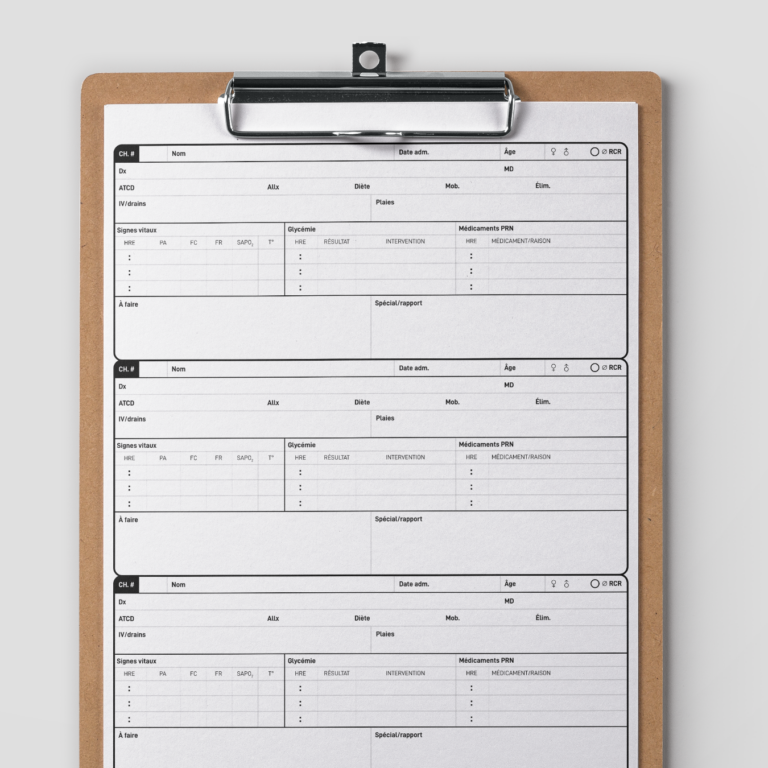 Plans de travail et feuilles de route pour infirmière • Inf. de poche